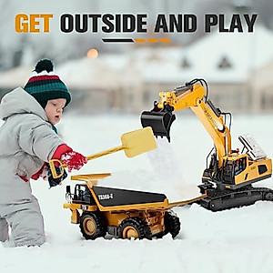 Remote Control Excavator Construction Toys for Boys, 2×1200mAh RC Excavator Toy with Metal Shovel & Light, 11CH Excavator Toys for Boys 3-5 4-7 8-12 Year Old Kids 2024 Christmas Birthday Gift,120+Mins