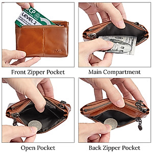S-ZONE Genuine Leather Coin Purse Women Small Change Wallet Pouch Card Holder with Keychain Gift Box
