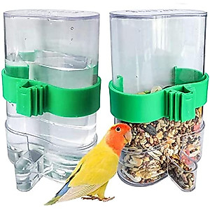 Fiayu 200ml Bird Feeder, Plastic Automatic Drinking Bowl Water Dispenser Feeding Cup Bird Feeder for Lovebirds Canaries Parrot Parakeet(2Pcs) (AMIKQ09WR6US*2)