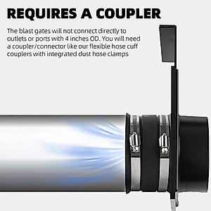 TonGass (1-Set) 4-Inch Blast Gates for Dust Collection Systems and Vacuum Fittings - with Easy to Use and Efficient Sliding Gates - Works with Flexible Hose Cuff Couplers
