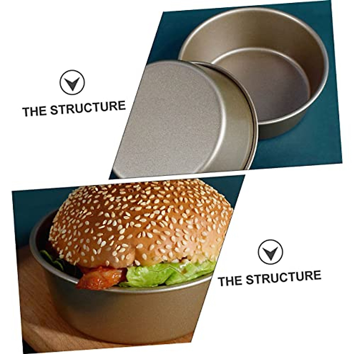 Yardwe 2pcs Burger Mold Pizza Bread Baking Molds Cake Pan Set Round Canning Set Chocolate Chip Muffins Stainless Steel Saucepan Reusable Mold Cake Mould Meatloaf Mold Golden Carbon Steel