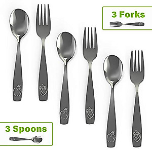 6 Piece Stainless Steel Kids Silverware Set - Child and Toddler Safe Flatware - Kids Utensil Set - Metal Kids Cutlery Set (Includes 3 Small Kids Spoons & Kids 3 Forks)