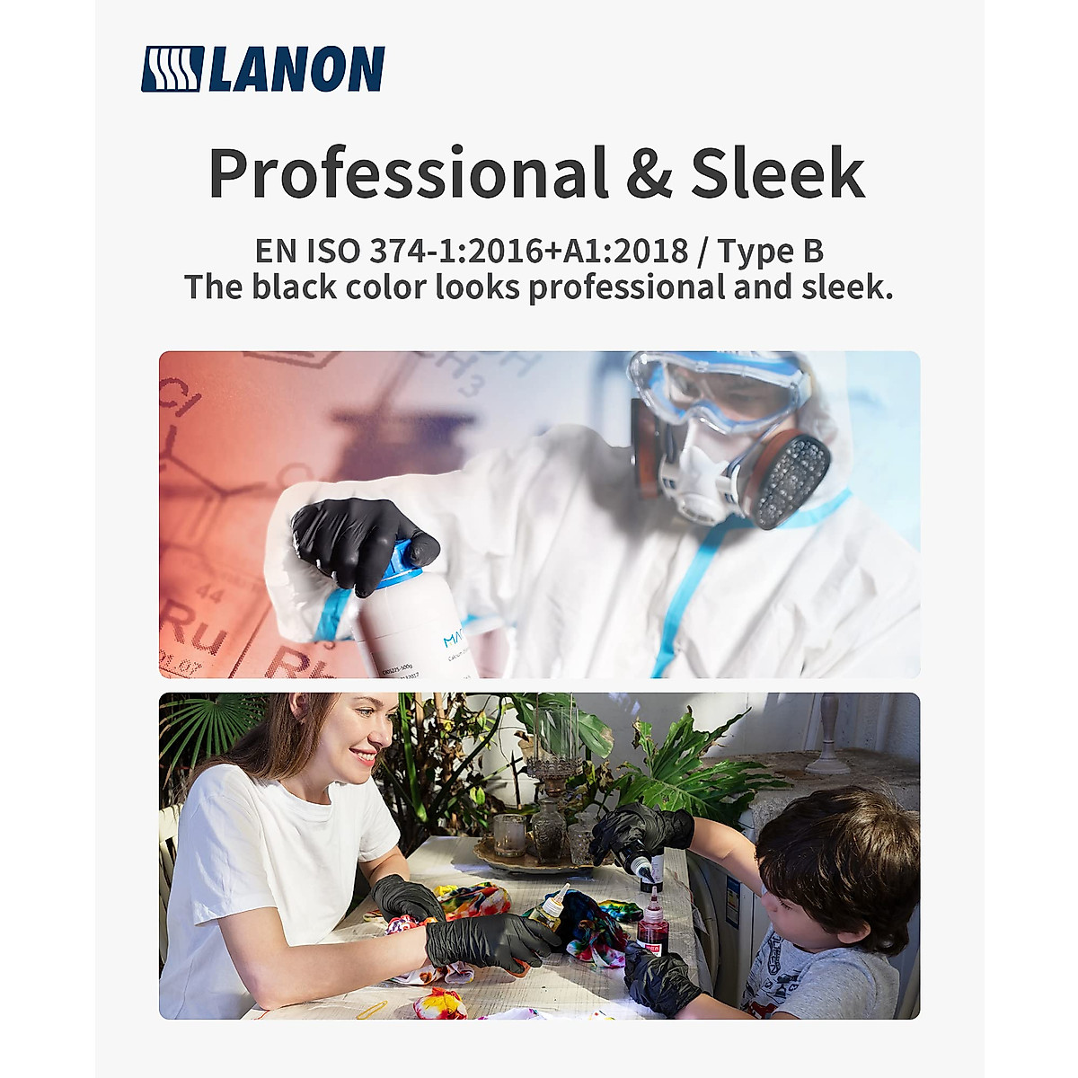 LANON 6-mil Black Nitrile Disposable Gloves, Food-Safe, Powder-Free, Heavy-Duty, Textured Fingertips, Latex-Free, XL