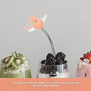 SEWACC Silicone Straw Tips Cover 6pcs Reusable Straw Cover Caps Cartoon Pattern Drinking Straw Plugs for Straws Party Birthday