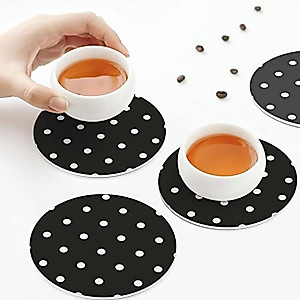 Black and White Polka Dot Print Pattern Leather Drinks Coasters Set of 6, Housewarming Gift, Suitable for Kinds of Cups