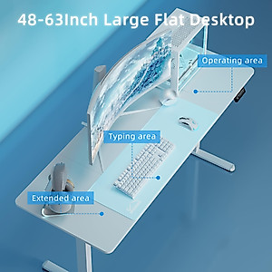 Shintenchi Electric Standing Desk, 63 x 24 Inch Height Adjustable Sit Stand Desk Morder Home Office Stand Up Desk Computer Work Station with Splice Board, (White Frame + White Top)