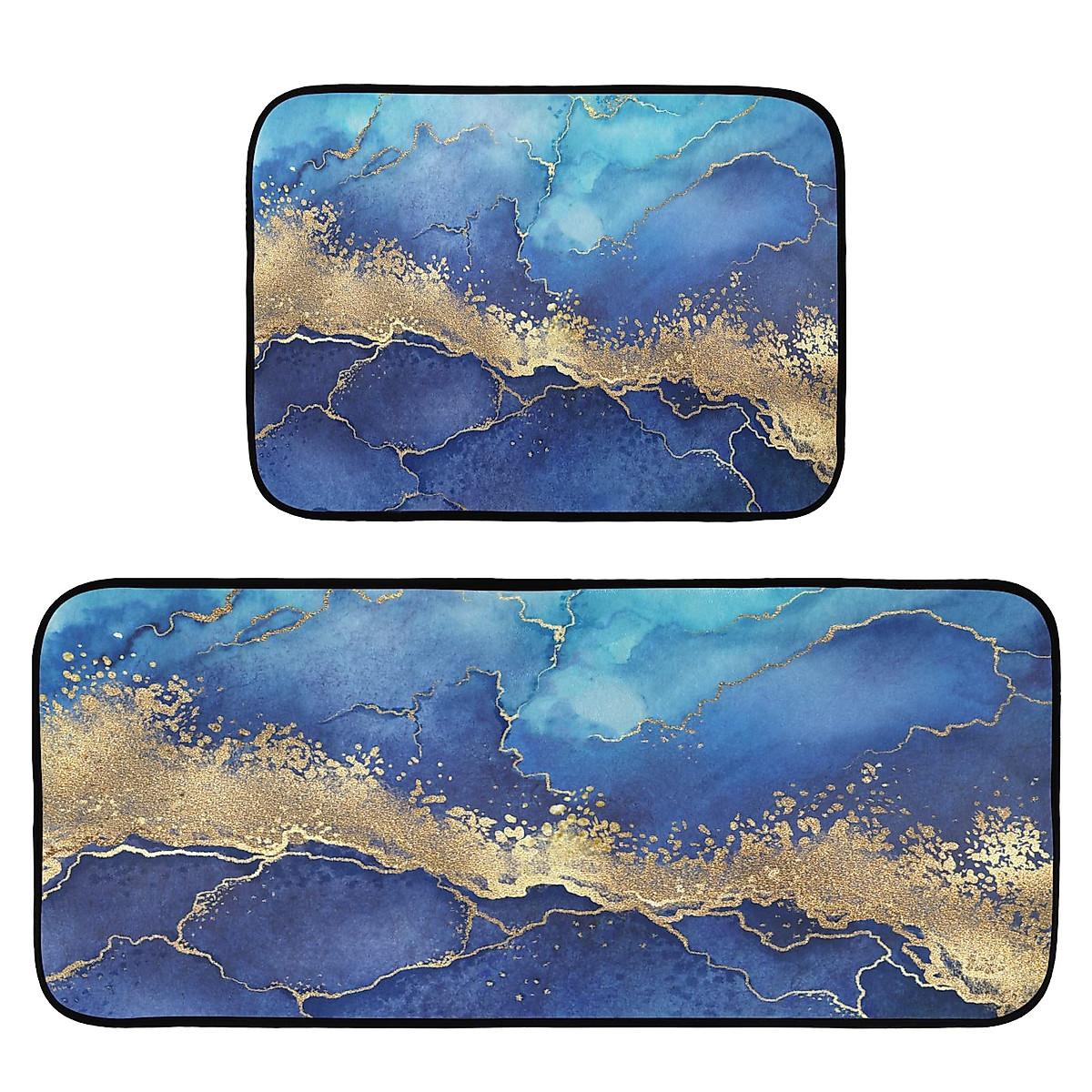 Kitchen Mats Rugs 2 Piece Set Bath Mat Antifatigue Cushioned Gold Black Marble for Floor Non Slip Washable (color5)