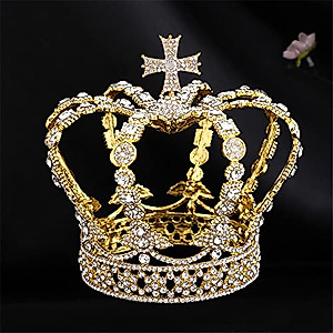 BIEMBI Hair Jewelry Crown Tiaras for Women Cross Crown Baroque Bridal Wedding Crown Royal King Tiara Birthday Hair Jewelry Accessories Prom Pageant (Color : Crown 03 Silver)