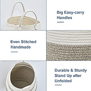 InfiBay Large Laundry Hamper | Tall Laundry Basket | Woven Cotton Rope Clothes Hamper | 25.6” Height Tall Dirty Clothes Hamper with Extended Handles in Bedroom, Bathroom or Living Room