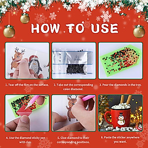 eZAKKA 12Pcs Christmas Stickers Kits，5D DIY Kits Sticker Painting by Numbers Full Round Drill Art Craft，Easy to DIY Creative Craft by Numbers Kits for Kids and Adult