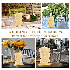 15 pcs Modern Arch Gold Table Numbers for Wedding Reception， Acrylic Signs and Holders ，Perfect for Centerpiece, Reception, Decoration, Party, Anniversary, Event（4x6 Inch）