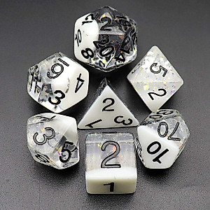 Haxtec DND Dice Set 7PCS White Layered Polyhedral D&D Dice for RPG Dungeons and Dragons (Sunlit Snow)