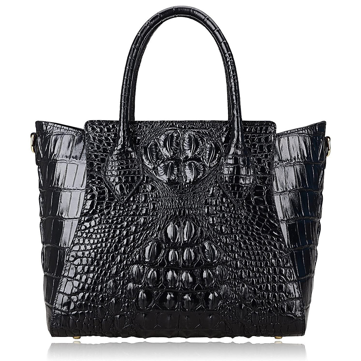 PIJUSHI Designer Genuine Leather Top Handle Shoulder Bag Bundle with Crocodile Leather Wristlet Wallet