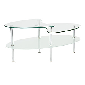 Walker Edison Modern Glass Coffee Table Living Room Accent Ottoman Storage Shelf, 37 Inch, Glass