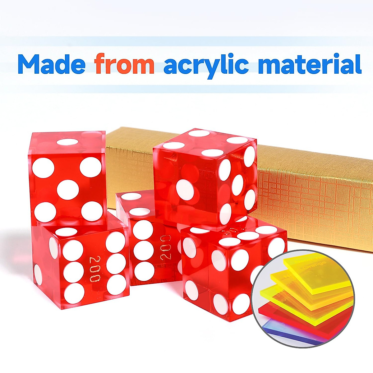 GSE Games & Sports Expert AAA Grade 19mm Pro Vegas Casino Style Craps Dice Set of 25 with Razor Sharp Edges & Matching Serialized Numbers for RPG, Dice Stacking, Yahtzee Dice Games - Multicolor