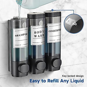 Shampoo and Conditioner Dispenser,Shower Soap Dispenser 3 Chamber No Drill Wall-Mounted Shampoo Dispenser for Shower Wall Mounted Shower Dispenser for Bathroom Hotel Large Capacity,Black