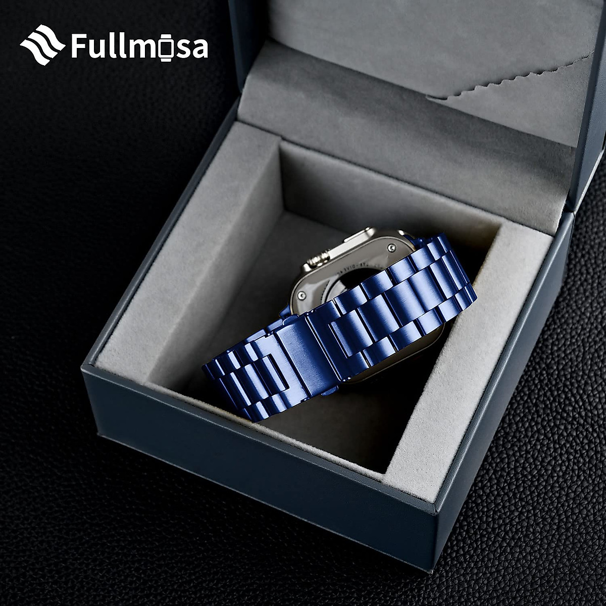 Fullmosa Compatible Apple Watch Bands 41mm 40mm 38mm 49mm 45mm 44mm 42mm, Stainless Steel iWatch Band with Case for Apple Watch Ultra2 Ultra Series 9 8 7 6 5 4 3 2 1 SE SE2, 38mm 40mm 41mm Blue