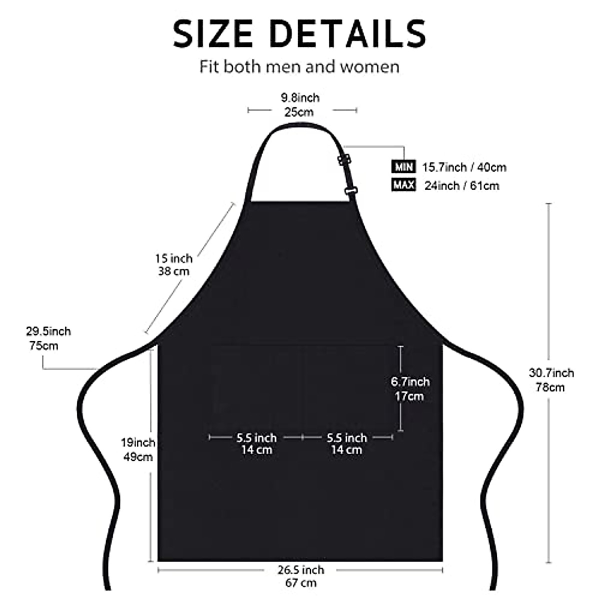 4 Packs Chef Apron, Black Waterproof Apron, Adjustable Apron with 2 Pockets for Men Women, Professional Apron for Kitchen Cooking Gardening Painting Baking Restaurant (Black)