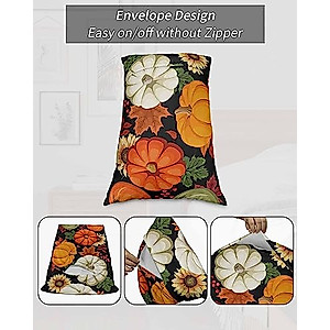 Edwiinsa Thanksgiving Pillow Covers King Standard Set of 2 Bed Pillow, Farmhouse Black Pumpkin Maple Leaves Plush Soft Comfort for Hair/Skin Cooling Pillowcases with Envelop Closure 20''x36''
