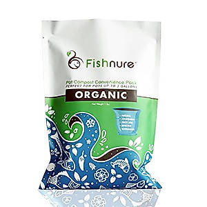 Fishnure 1 Pound Convenience Pack - 1 Pot 1 Bag - Odorless Organic Humus Compost Fish Manure Fertilizer - OMRI Listed - with Living microbes for Potted Plants, Indoor Plants, and Flowers (1 Pack)