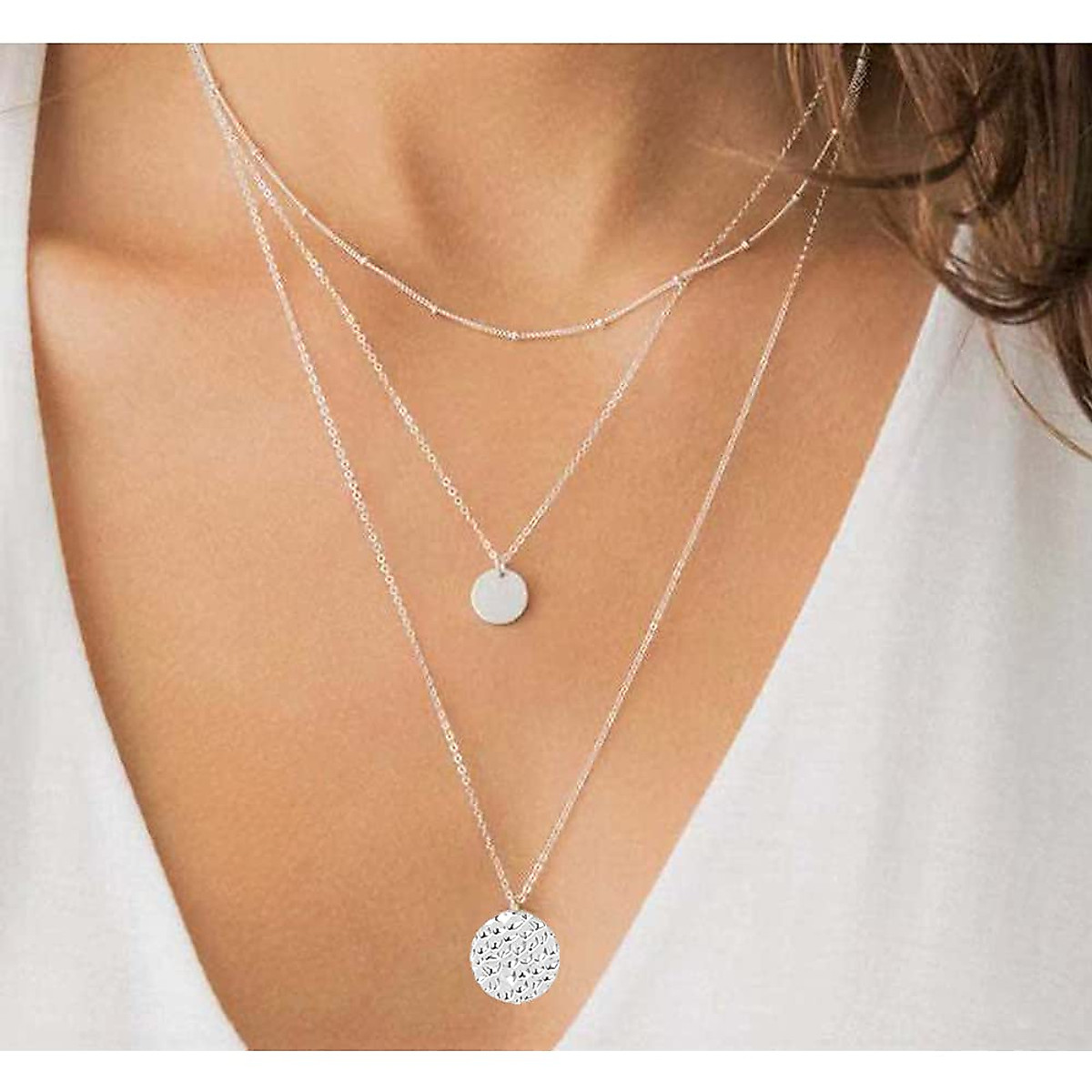 Layered Necklaces for Women Trendy Gold Necklace Stack Dainty Silver Gold Layer Pearl Beaded Coin Charm Jewelry Gift for Teen Girls Necklace Stacker