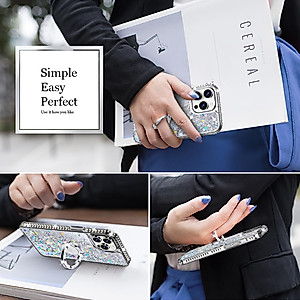 Silverback for iPhone 14 Pro Case with Ring, Moving Liquid Holographic Sparkle Glitter Case with Stand, Girls Women Bling Diamond Slim Protective Case for Apple iPhone 14 Pro 6.1''- Clear Silver