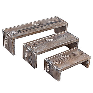 MyGift Rustic Brown Wood 3-Tier Collectibles Figurine Display Risers, Dessert Showcase Stands, Set of 3