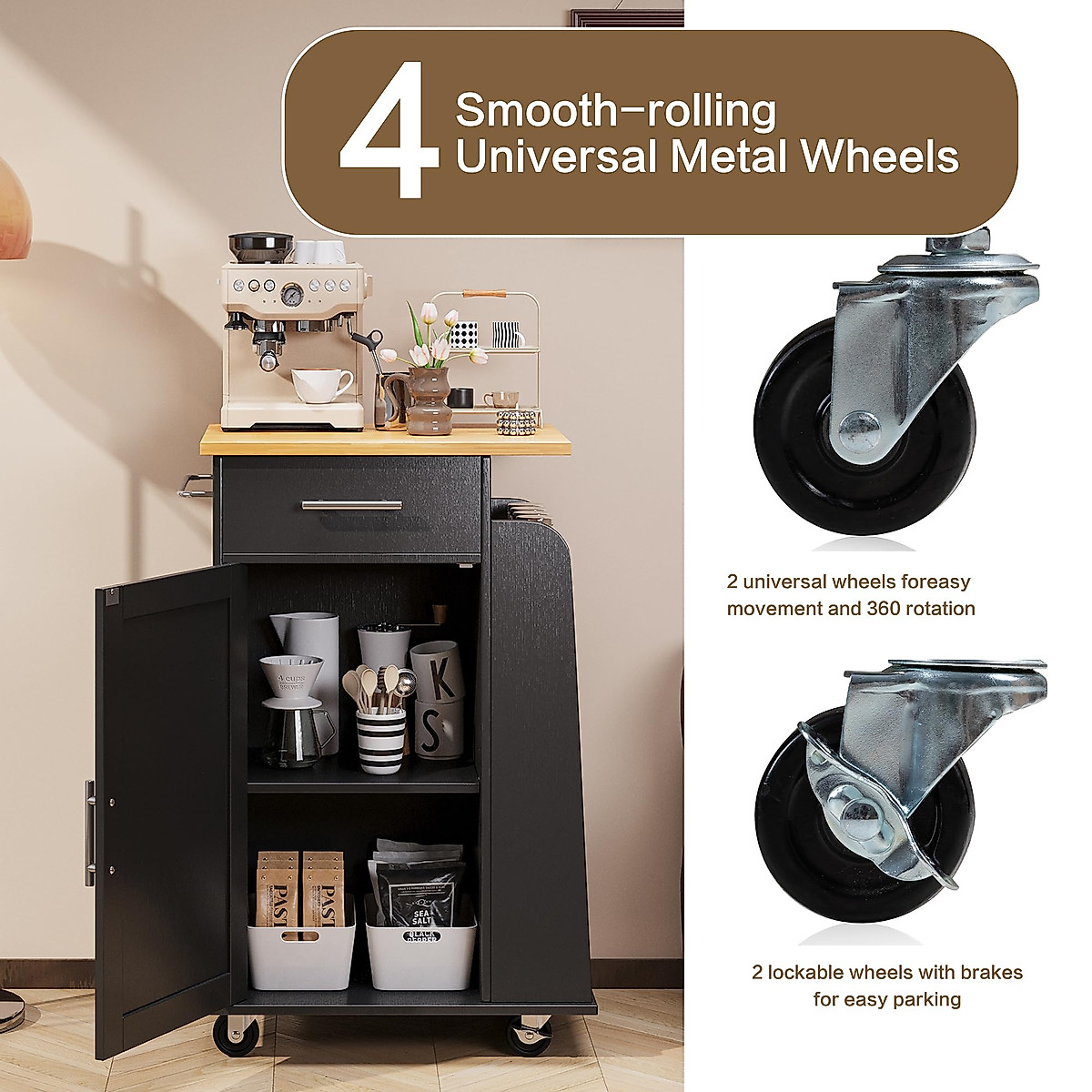 SUNLEI Kitchen Island with Storage Cabinet (Classic Black, 22-INCH)