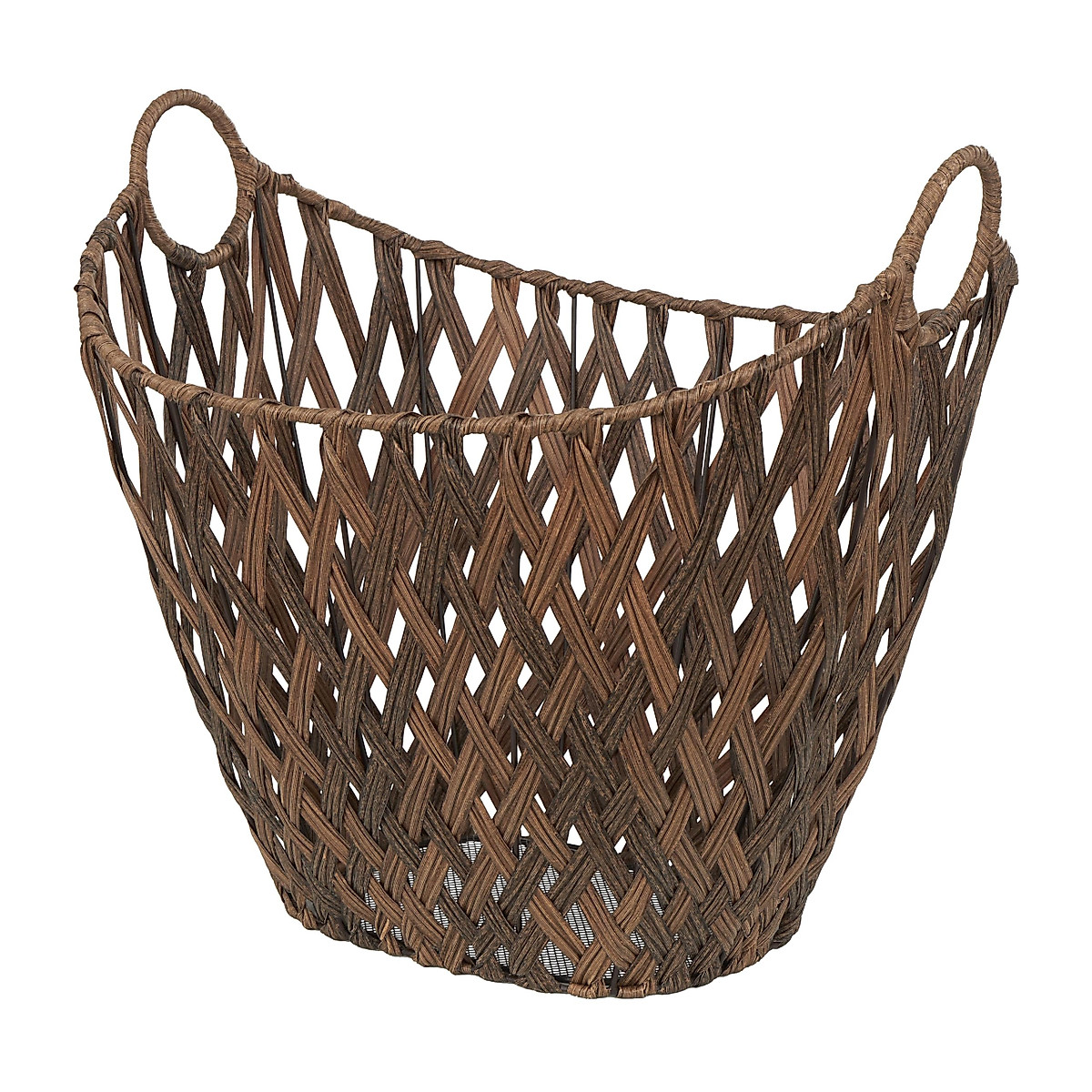 Deco 79 Plastic Rattan Geometric Decorative and Functional Storage Basket Open Frame Woven Basket Organizer with Ring Handles, Basket for Storage 21" x 17" x 19", Bronze