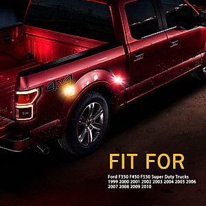 nifeida Dually Bed Fender Side Marker Lights for Ford 1999-2014 F150 F250 F350 F450 F550 Super Duty Front Rear Wheel Waterproof LED Clearance Lamp w/T10 Plug (2pcs Amber & 2pcs Red)