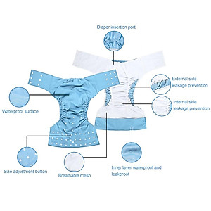 Washable Adult Pocket Nappy Cover Close-Fitting Adjustable Reusable Diaper Cloth for Incontinence Care Protective Underwear, Suitable for Men Women Teen(Light Blue)