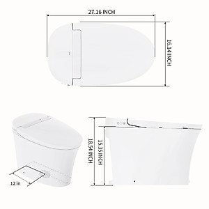 R&T Tankless Smart Toilet Touchless Auto Flush 1.28-GPF Battery-Operated One-Piece HET Intelligent Toilet for Bathroom