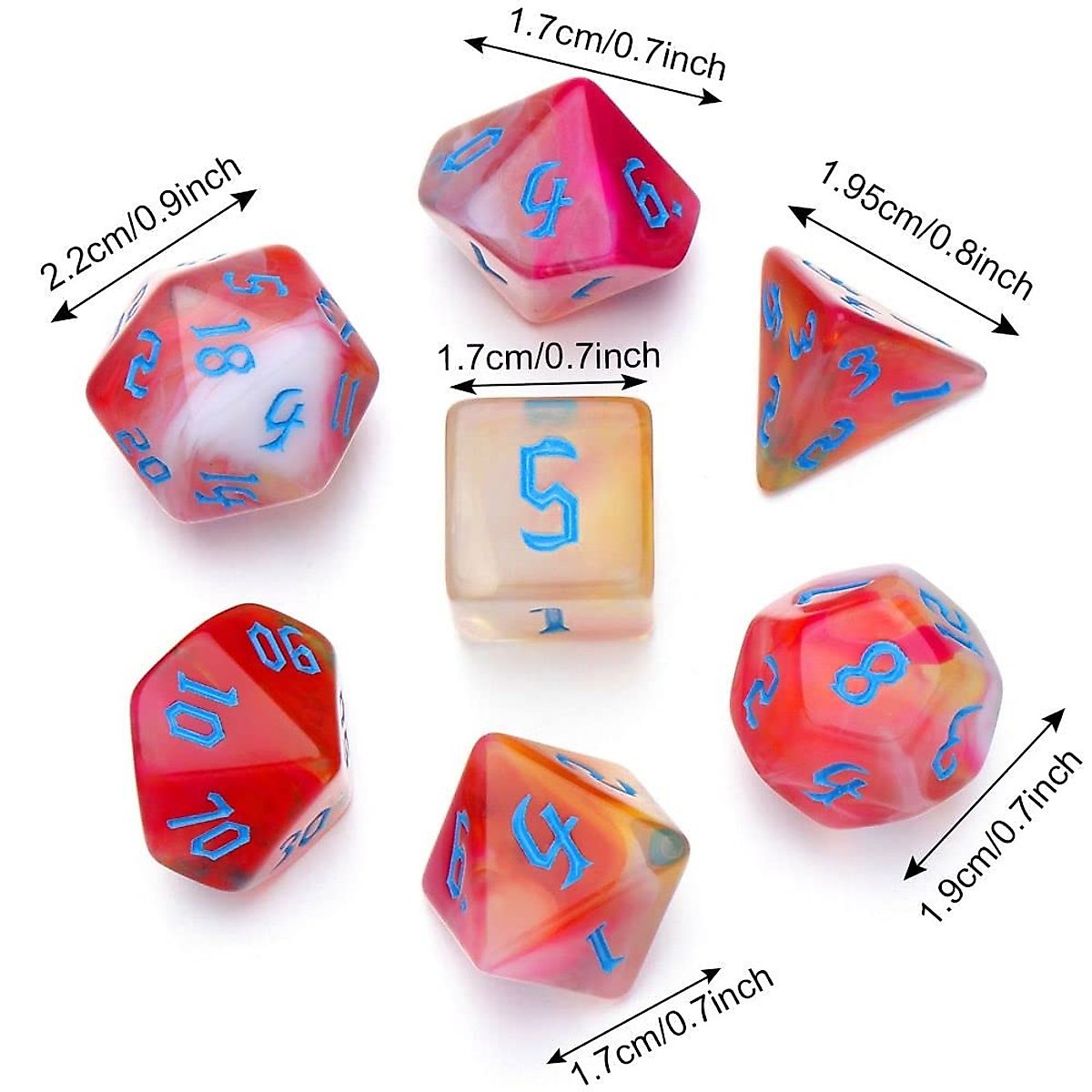 7pcs/Set D4 D6 D8 D10 D12 D20 Dichromatic Polyhedral Dices for Beginner Role Playing Game D&D Dice Set Party Table Board Game Supplies，with A Silver Pouch(Green)