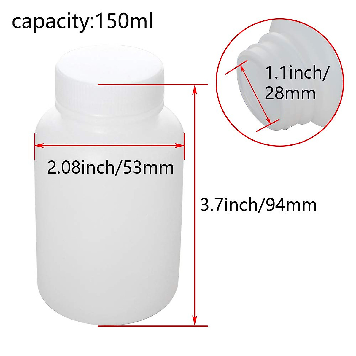 Bettomshin 10Pcs 150ml PE Plastic(Food Grade) Bottles, Wide Mouth Lab Reagent Bottle, Liquid/Solid Sample Seal Sample Storage Container with Graduated Scale