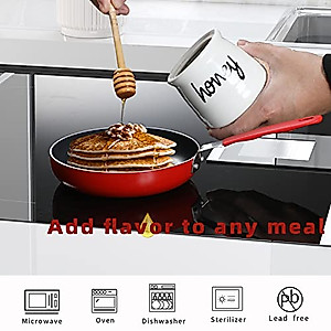 Honey Jar with Dipper and Lid, Ceramic Honey Pot 12oz, White