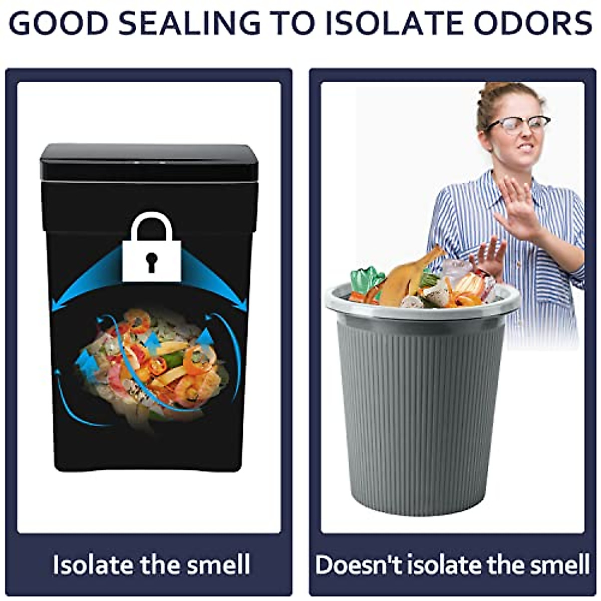 Kitchen Trash Can 13 Gallon Automatic Trash Can 50L Touch Free Garbage Can, High-Capacity Motion Sensor Waste Bin for Kitchen Living Room Bathroom Office, Black-Set of 2