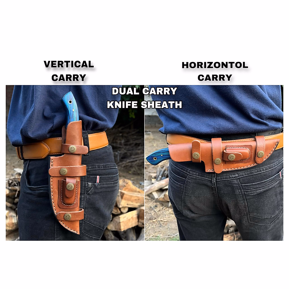 Handmade Hunting Damascus steel Hunting Knife with Genuine Leather Sheath | 10'’ EDC Knife for Men | Fixed Blade Outdoor Knife with Blue Pakka Wood Handle | Damascus Razor Sharp Blade 5212-Blue