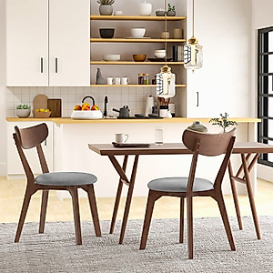 COSTWAY Dining Chairs Set of 2, Mid-Century Modern Kitchen & Dining Chairs with Curved Back and Cushioned Seat, Walnut Finished Wood Living Room Side Chairs for Kitchen, Dining Room, Bistro