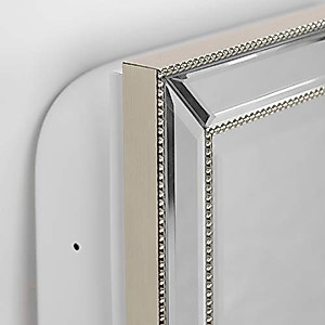 Head West 6297 Metro Beaded Medicine Cabinet, Recess Mount | 3 Adjustable Glass Shelves, Stainless Steel Frame, Installation Freedom with Door Swinging Left or Right, 16" x 26", White and Silver