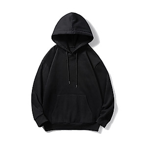 Maiyifu-GJ Men's Solid Loose Fit Pullover Hoodies Casual Athletic Hooded Sweatshirts Long Sleeve Hoodie with Kanga Pocket (Black,5X-Large)