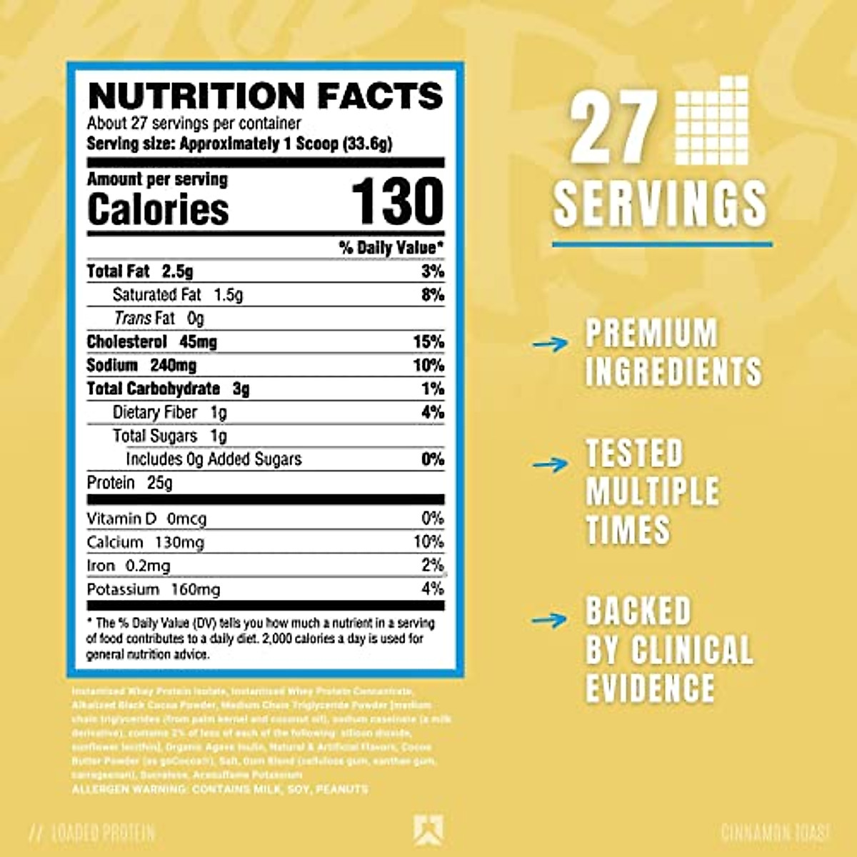 Ryse Loaded Protein Powder | 25g Whey Protein Isolate & Concentrate | with Prebiotic Fiber & MCTs | Low Carbs & Low Sugar | 27 Servings (Cinnamon Toast)