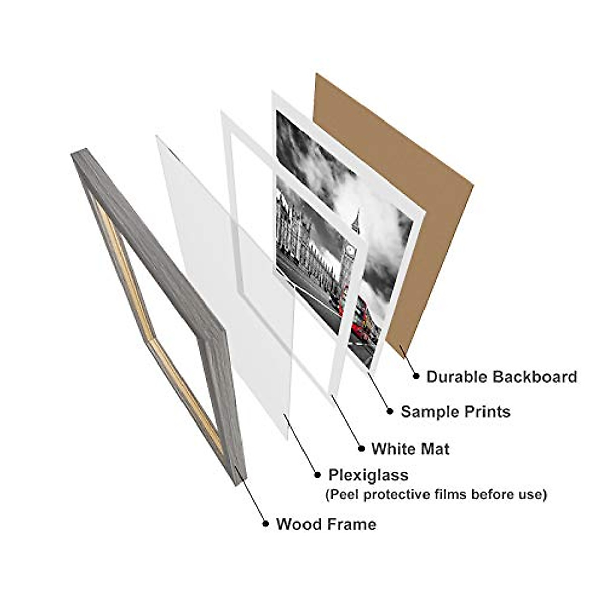 IkaLede 12x16 Rustic Picture Frames Display 11x14 Pictures with Mat or 12x16 Photos without Mat Solid Wood Grain Picture Frames Wall Art for Living Room Wall Mounting Decor