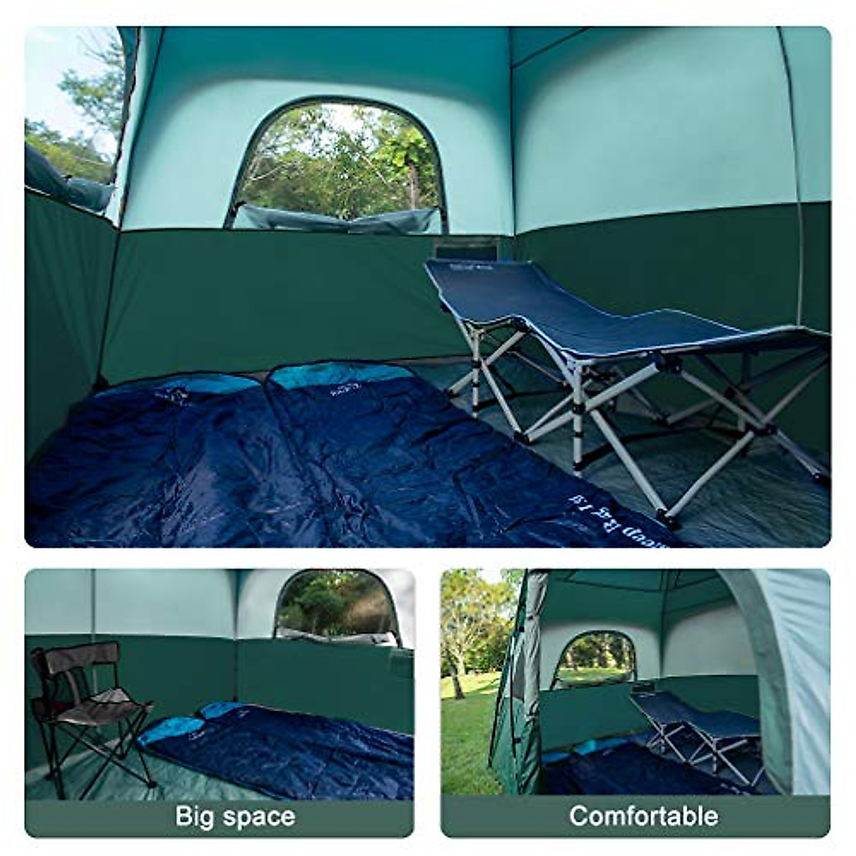 CAMPROS CP Tent-6-Person-Camping-Tents, Waterproof Windproof Family Tent with Top Rainfly, 4 Large Mesh Windows, Double Layer, Easy Set Up, Portable with Carry Bag - Dark Green