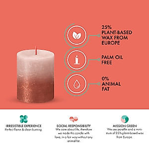 BOLSIUS 4 Pack Misty Pink/Amber Sunset Rustic Metallic Pillar Candles - 2.75 X 3.25 Inches - Fine European Quality - includes Natural Plant-Based Wax - Unscented Dripless Smokeless 35 Hour Candles