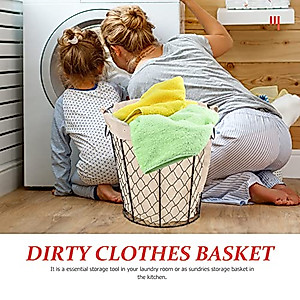 Zerodeko Metal Wire Laundry Hamper with Liner Iron Storage Basket Reusable Desktop Storage Organizer Dirty Clothes Bin Basket for Bathroom Laundry Closet Black