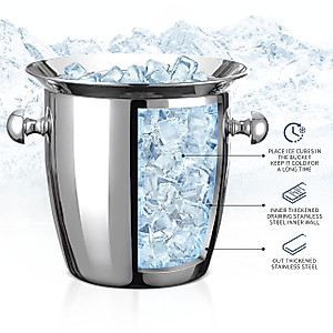 Ice Buckets - Ice Buckets For Parties, Stainless Steel Material, Well Made Champagne Bucket Keeps Ice Frozen Longer, For Christmas Party, Backyard Barbecues, Outdoor Bar Use - 4-1/2-Quart