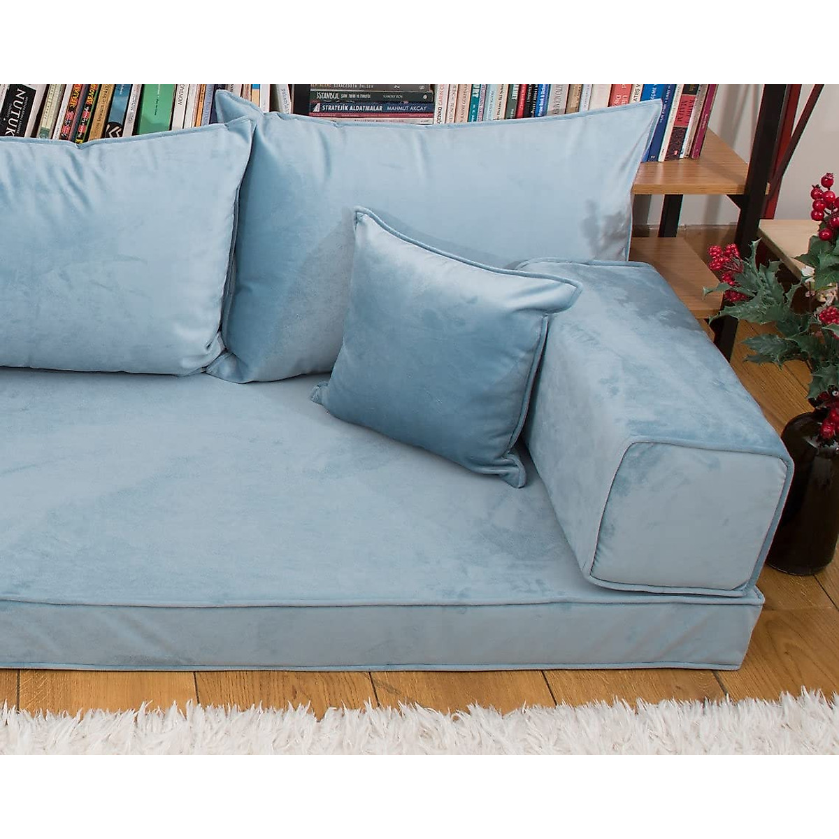 Livingroom Floor Cushions, Floor Sofa Seating, Velvet Fabric Sofas, Oriental Moroccan Sofas, Sectional Couches, Yoga Meditation Sofas (Grey)