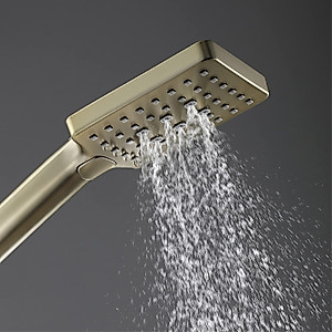 HAUSELIEBE Modern Shower Head Brushed Gold, Square Handheld Showerheads with Brass Shower Holder and 59Inch Shower Hose