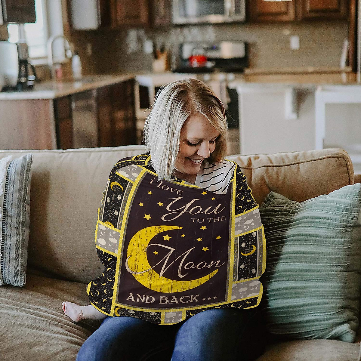 Car Seat Canopy Nursy Cover I Love You to The Moon and Back, Multi Use Breastfeeding Scarf for Infant Carseat Canopy Stroller Shopping Cart Highchair Romantic Words