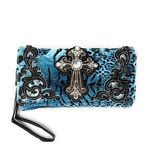 Premium Rhinestone Cross Buckle Leopard Concealed Carry Handbag with Matching Wallets in 2 colors (Pink buckle wallet only)